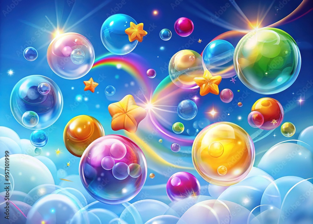 Bursting with vibrancy, bright cartoon bubbles dance in the air ...