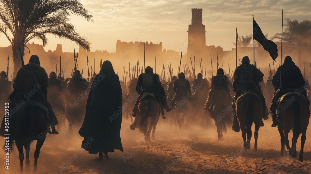 Mysterious ancient epic moment arabian army battle of war background ...