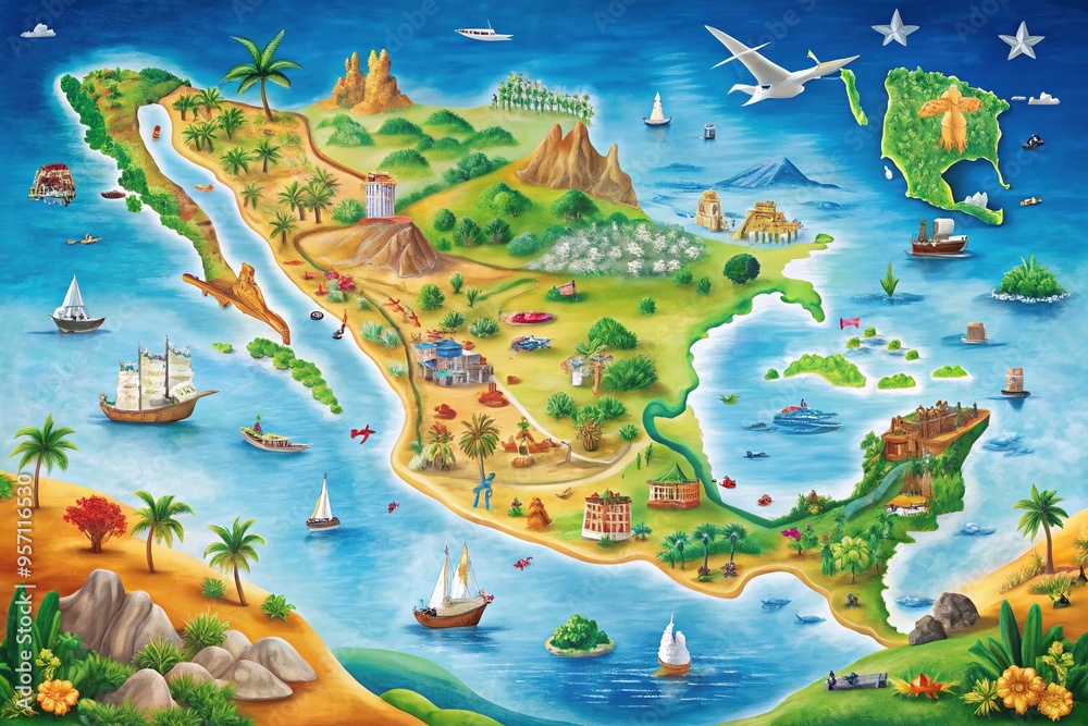 Mexico's map showcases diverse regions, cities, and landmarks like the ...