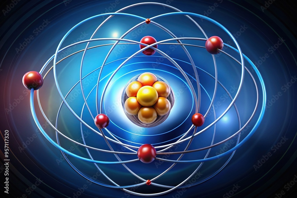 Orbiting electrons revolve around a central nucleus, forming a stable ...