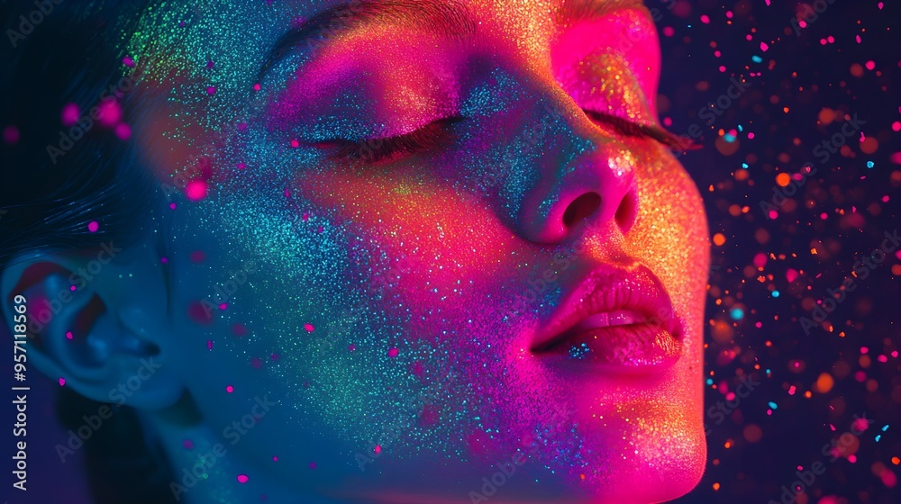 Dissolving Portrait A portrait dissolving into a cascade of neon pastel ...