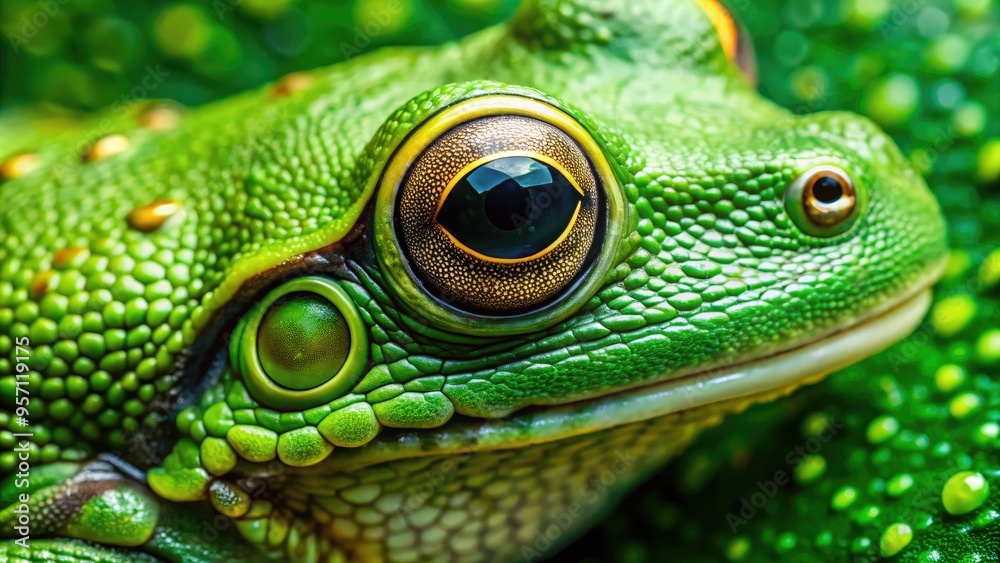 Vibrant green frog's skin reveals intricate texture and pattern of tiny ...
