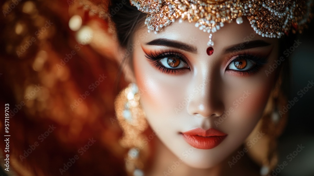 Beautiful female asian model with traditional bridal make up regional ...