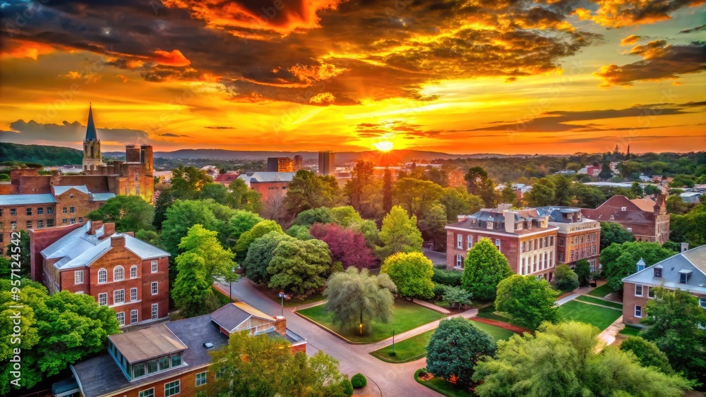Vibrant sunset casts a warm glow over the picturesque North Carolina ...