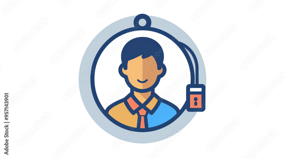 Cartoon icon of a person with ID badge. Representation of identity ...
