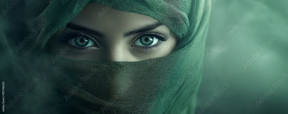Beautiful woman with a veil covering her face, only her captivating ...