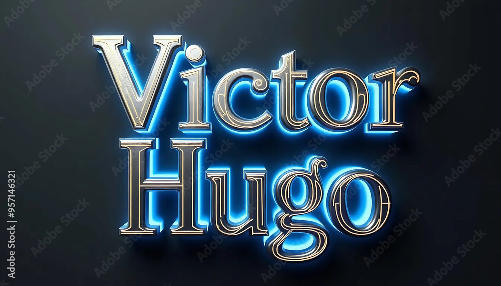 Nome Victor Hugo. Letras 3D. Neon azul. Fundo preto. Nome de pessoas ...
