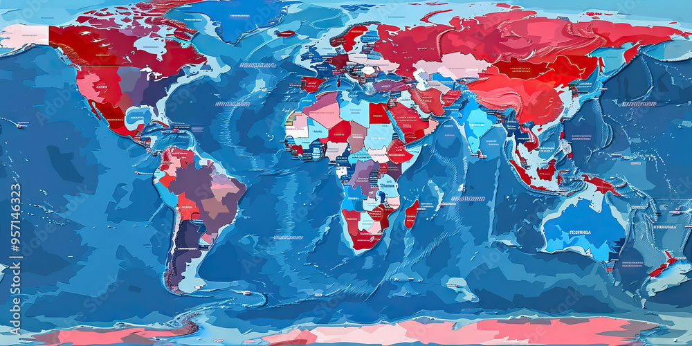 A world map showing the concentration of industry sectors, with shades ...