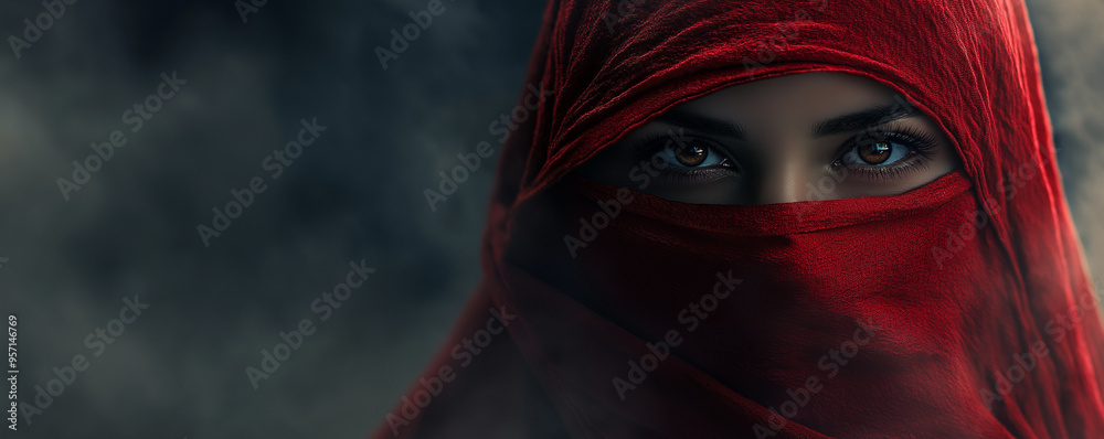 Stunning woman with veil, revealing only her captivating eyes. Arabic ...