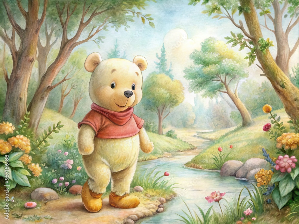 Whimsical vintage pooh bear character explorations, nostalgic childlike ...