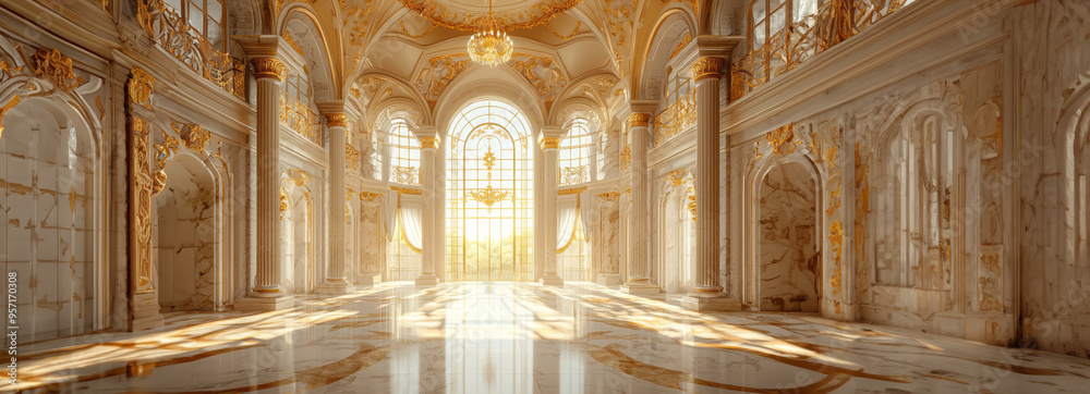 Opulent Palace Interior: Elegant 2D Illustration of Castle Hall with ...