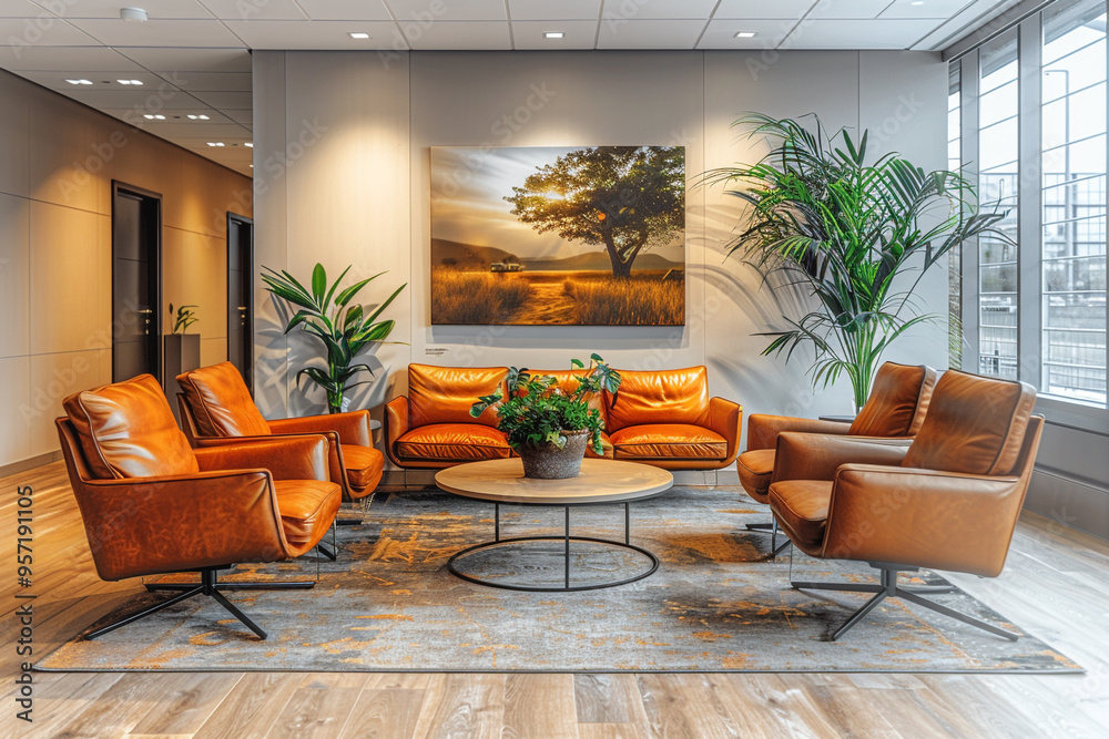 A modern and comfortable office space featuring a formal meeting room ...