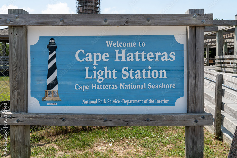 Cape Hattaras, North Carolina - August 31, 2024: Welcome sign for the ...