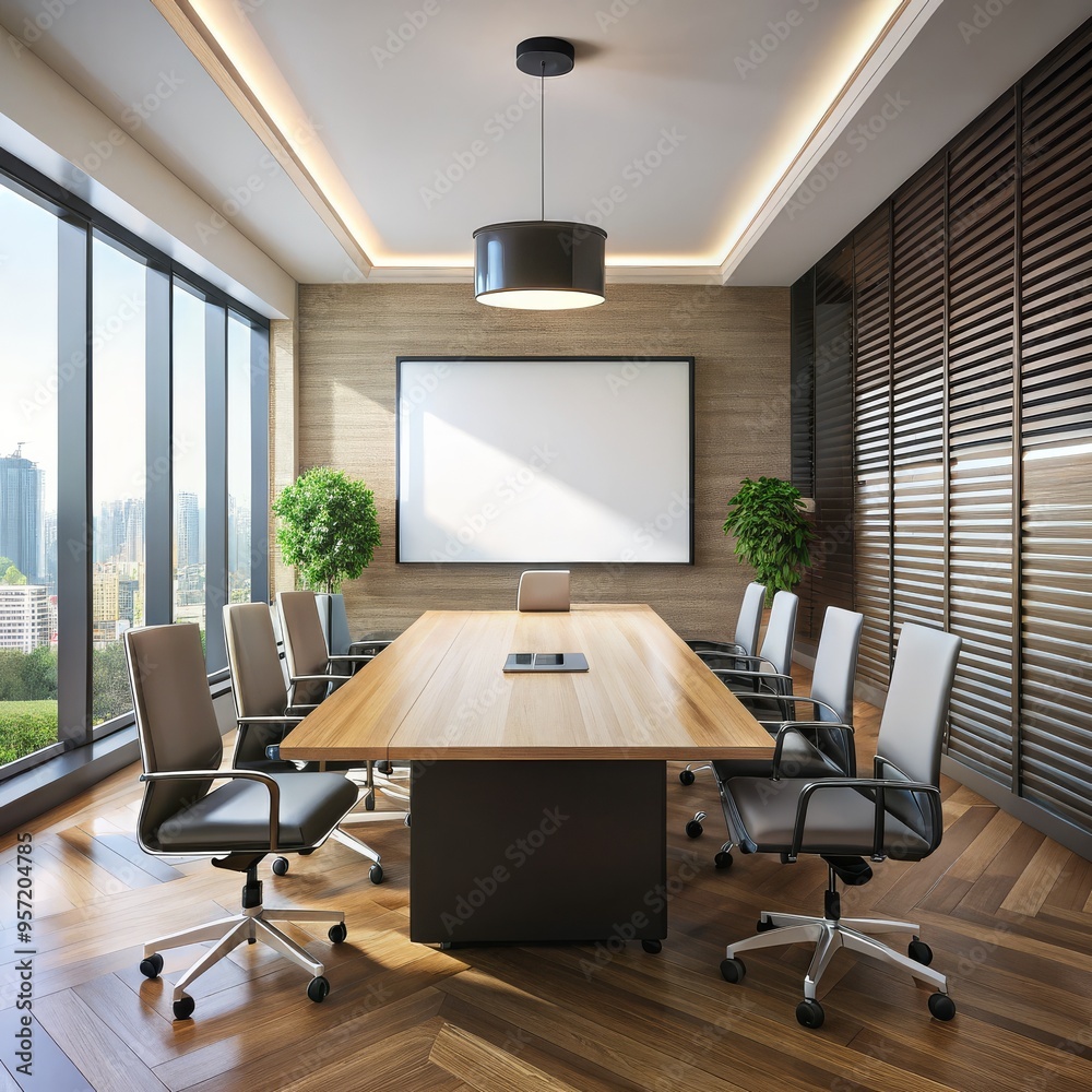 Modern Conference Room Interior Design with City View and Blank ...