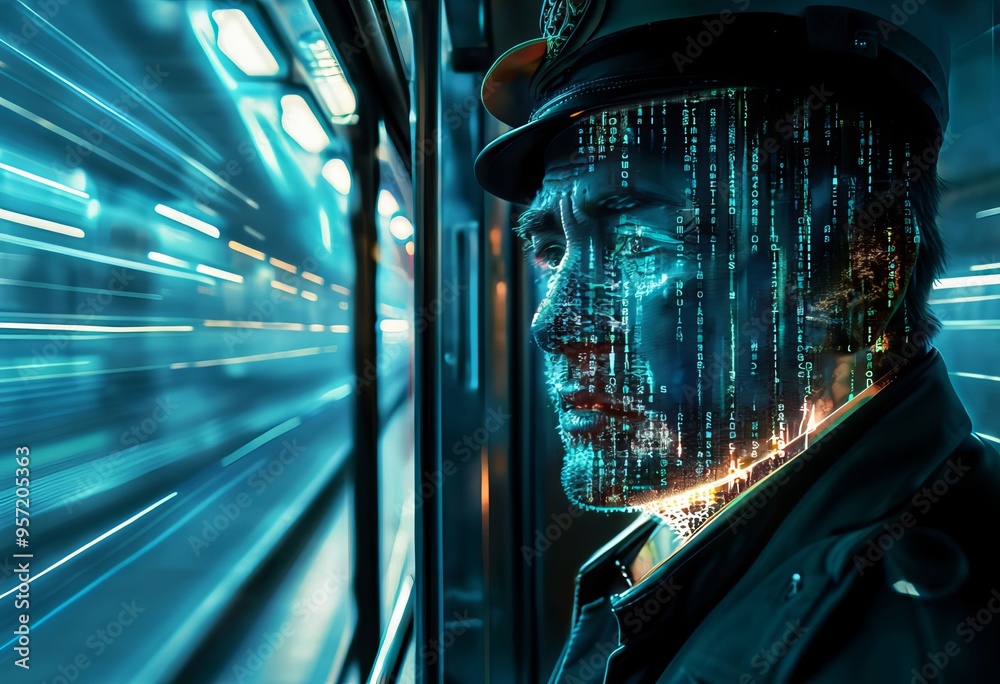 luminogram x matrix code the tram drivers face is partially dis Stock ...