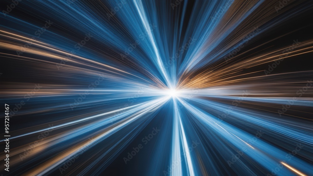 Blurred tunnel view with streaks of light and a predominantly blue ...