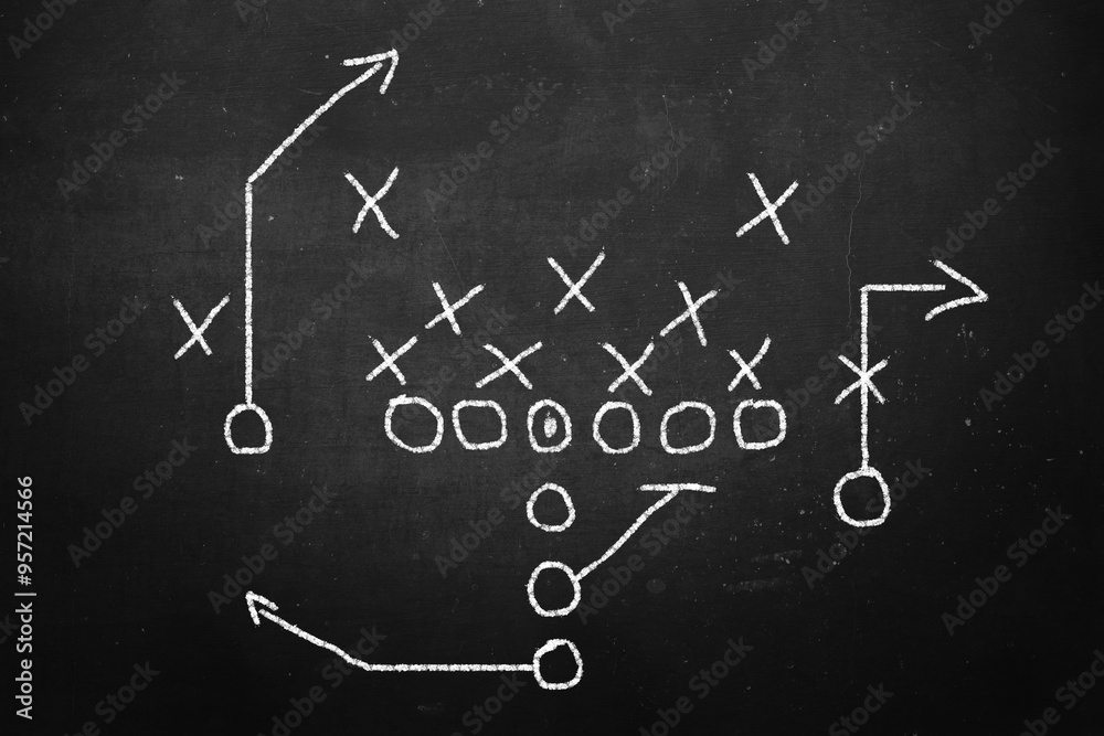 Chalkboard with scheme of football game. Team play and strategy Stock ...