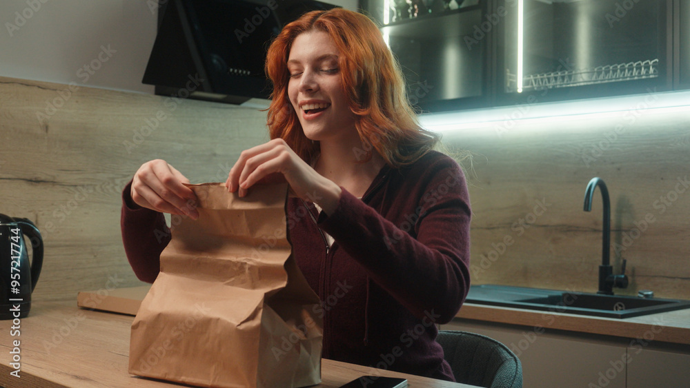 Shocked disgusted Caucasian hungry woman female client girl customer ...