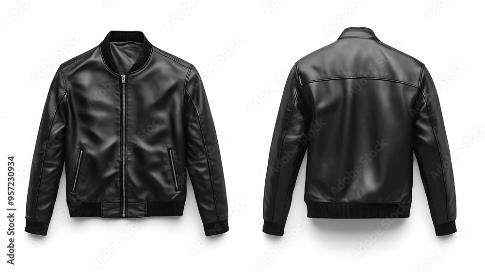 Black leather jacket mockup, front and back view, isolated on white ...