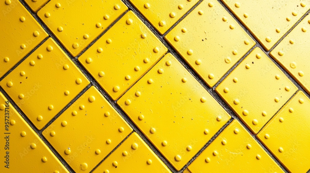 yellow tactile tiles are installed on outdoor pedestrian walkways to ...