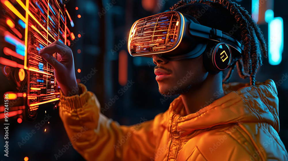 Virtual reality scene of a user building a website in a 3D environment ...