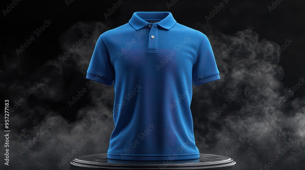 3D Mockup of a blue polo shirt, showing both the front and back of the ...