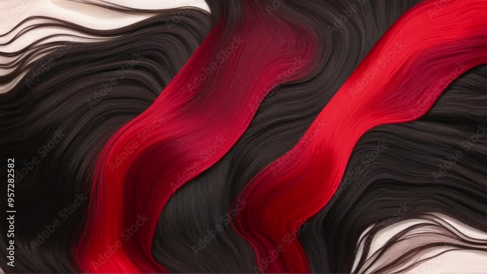 abstract red and black swirls, fluid motion, sinuous shapes, dark and ...
