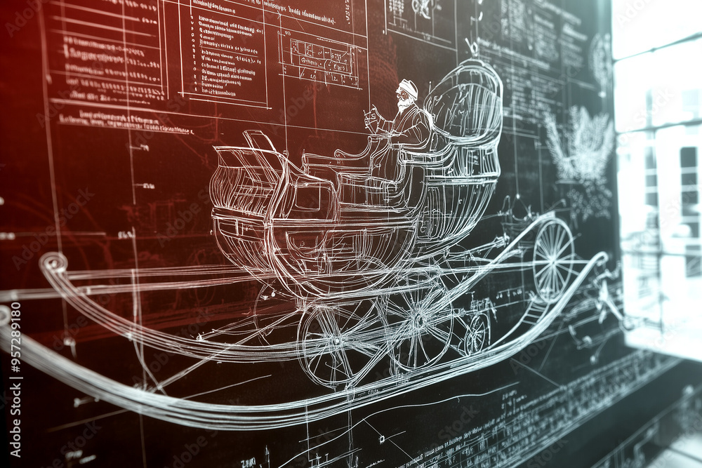 An engineering diagram for Santa's sleigh. Highly technical drawings ...