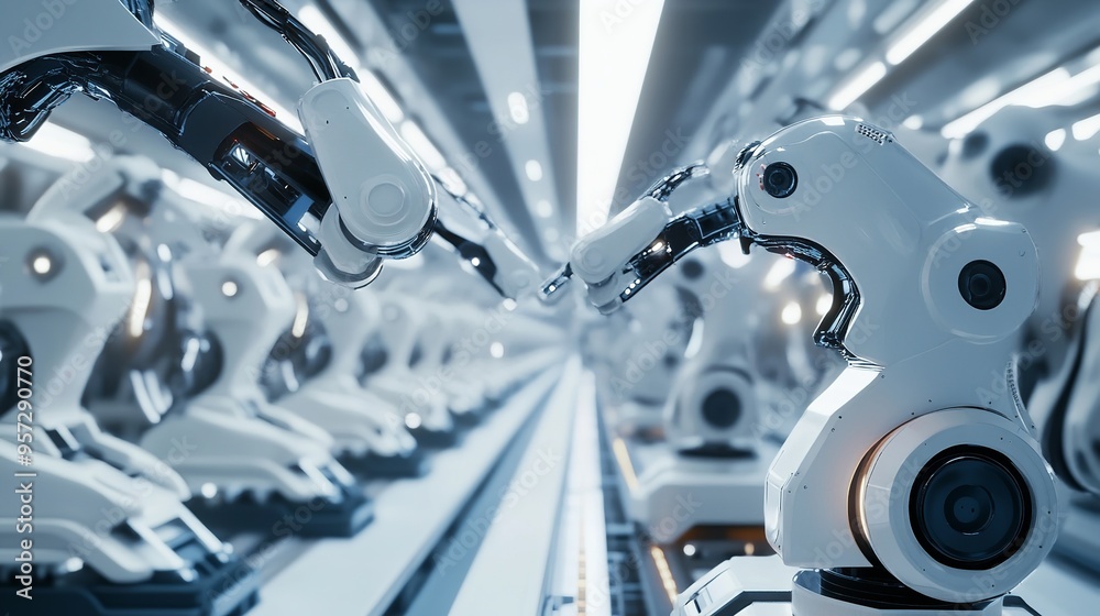 Cinematic and Highly Detailed Scene of a Factory Floor with AI-Driven ...