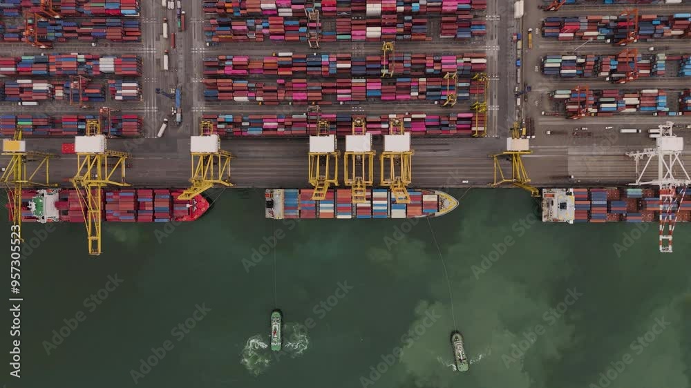 Large container ships for transporting goods, loading and unloading at ...