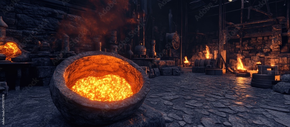 3D depiction of ancient copper smelting processes Stock Illustration ...