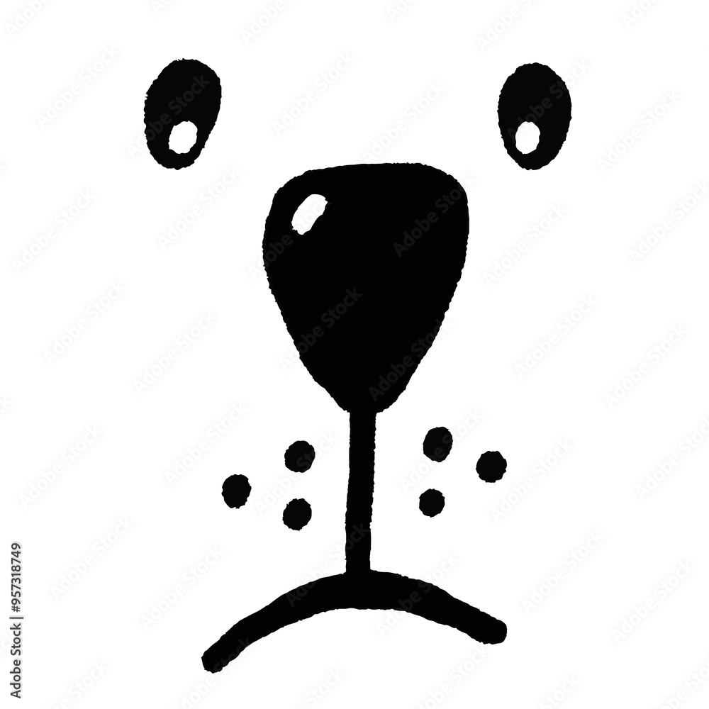 Cute sad bear vector monochrome black and white illustration, wistful ...
