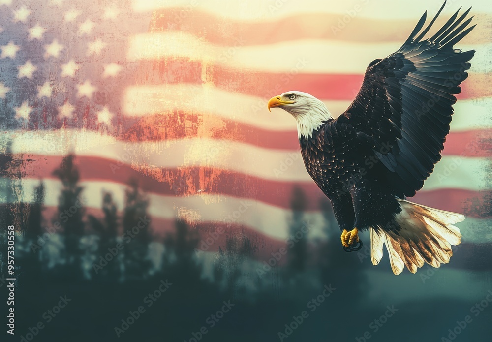 American Bald Eagle Flag Patriotism. Bald Eagle, symbol of American ...