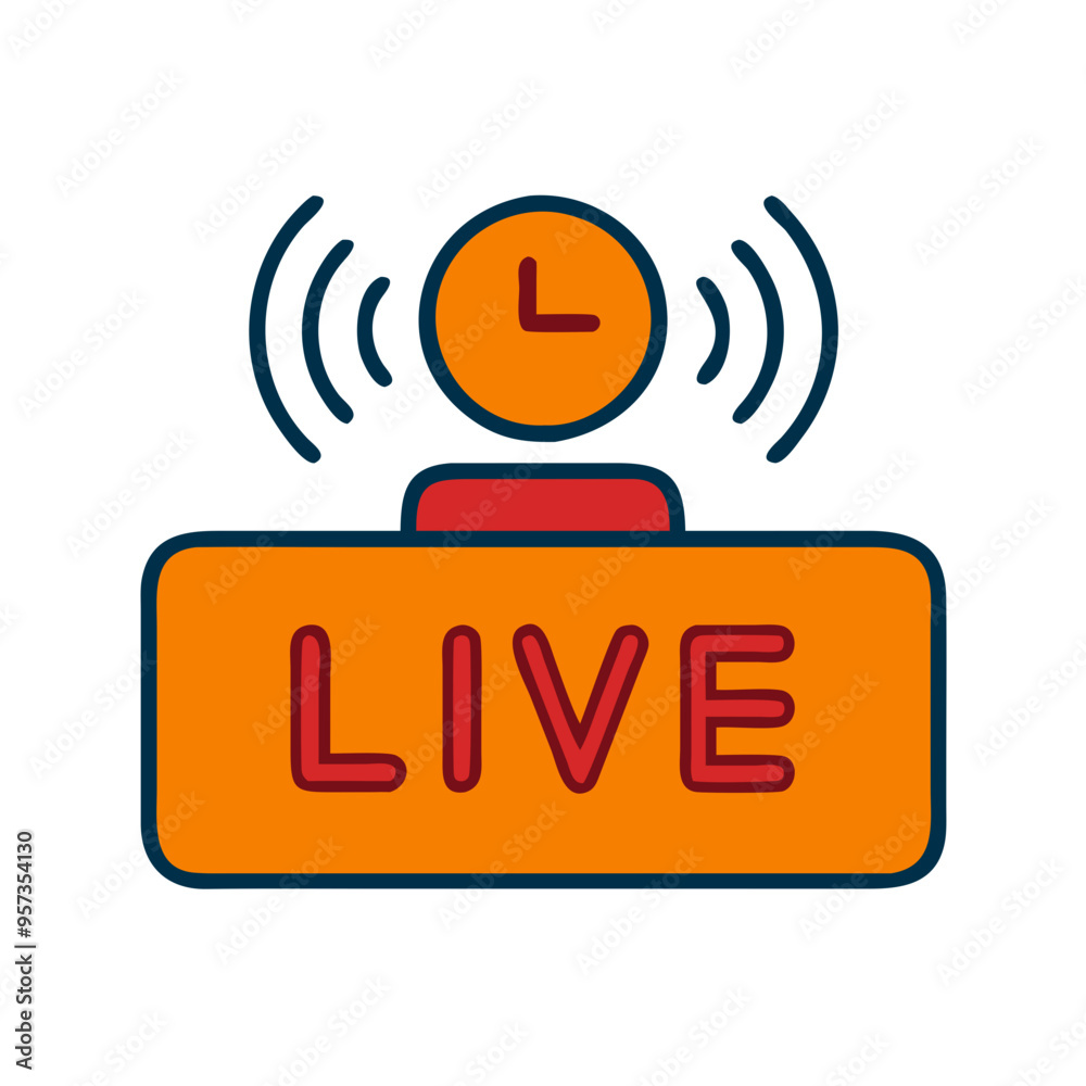Live Streaming Orange Sign with Clock Vector Graphic for Broadcast and ...