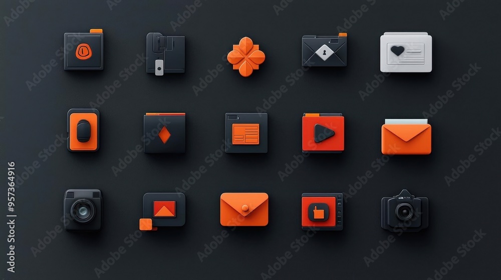 An intricate and animated set of icons that represents the different ...