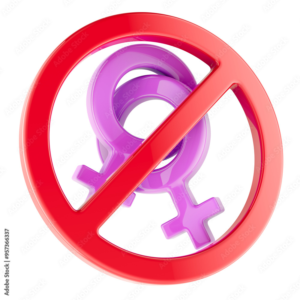 Forbidden symbol with double female symbol. Forbidden of lesbian couple ...