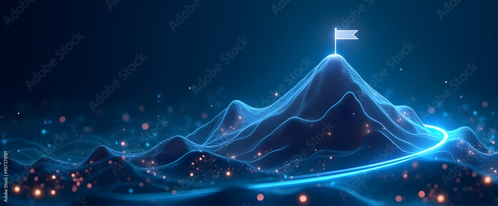 Abstract Mountain with Path to the Top: Digital Futuristic Style on ...