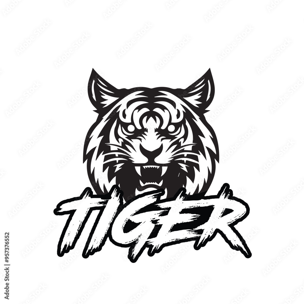 tiger head vector illustration mascot logo vector Tiger Head Black and ...