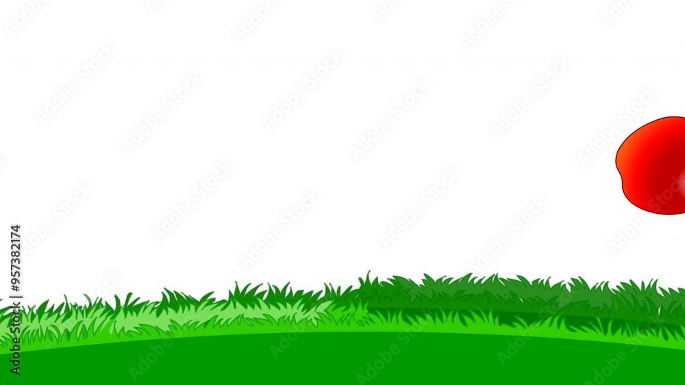 Apple falling to the grass ground, animation. Isaac newton idea ...