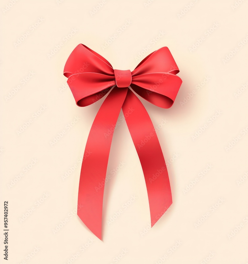 Crisp vector art of a red ribbon bow, detailed and realistic on a ...