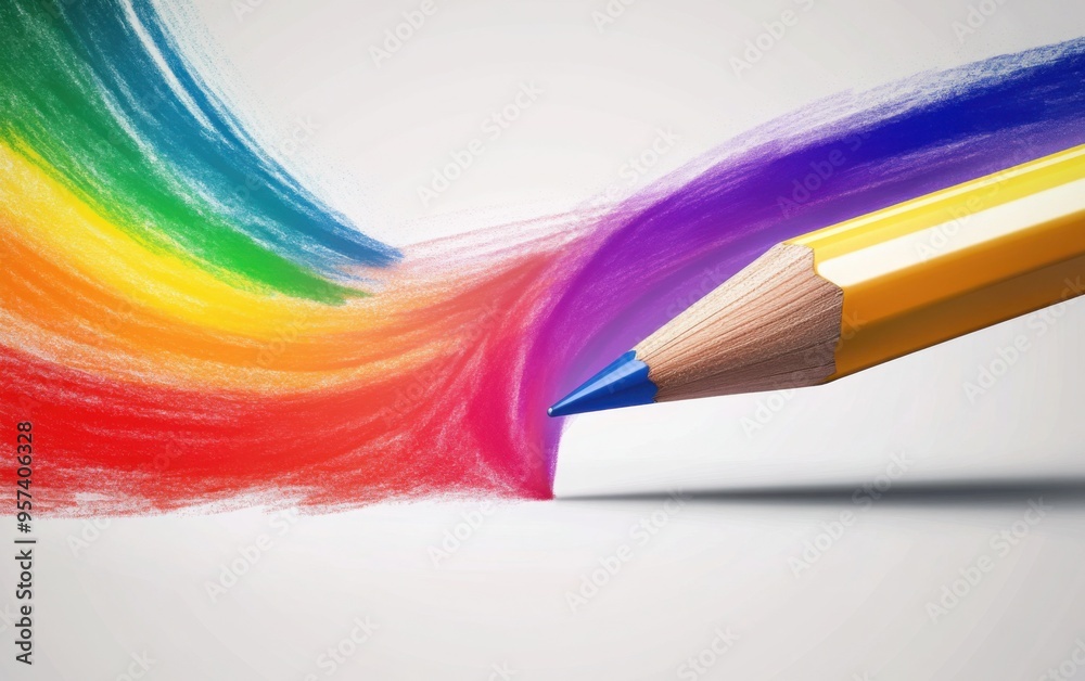 3d vector illustration of a pencil drawing a colour line on a plein ...