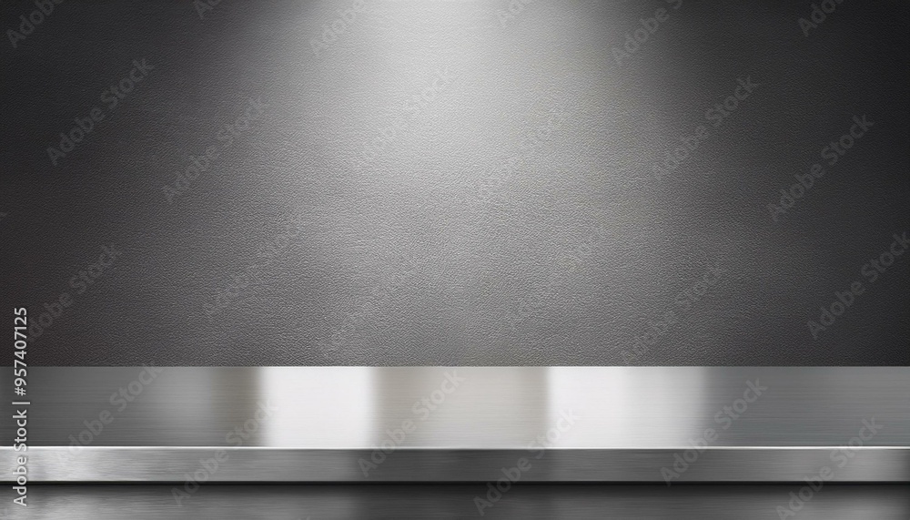 Silver steel countertop, empty shelf. realistic mockup of table top ...
