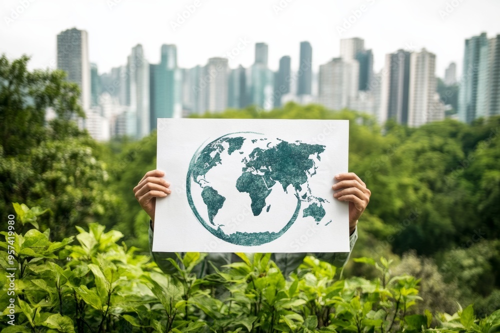 climate change - person holding sign banner with infographic about ...