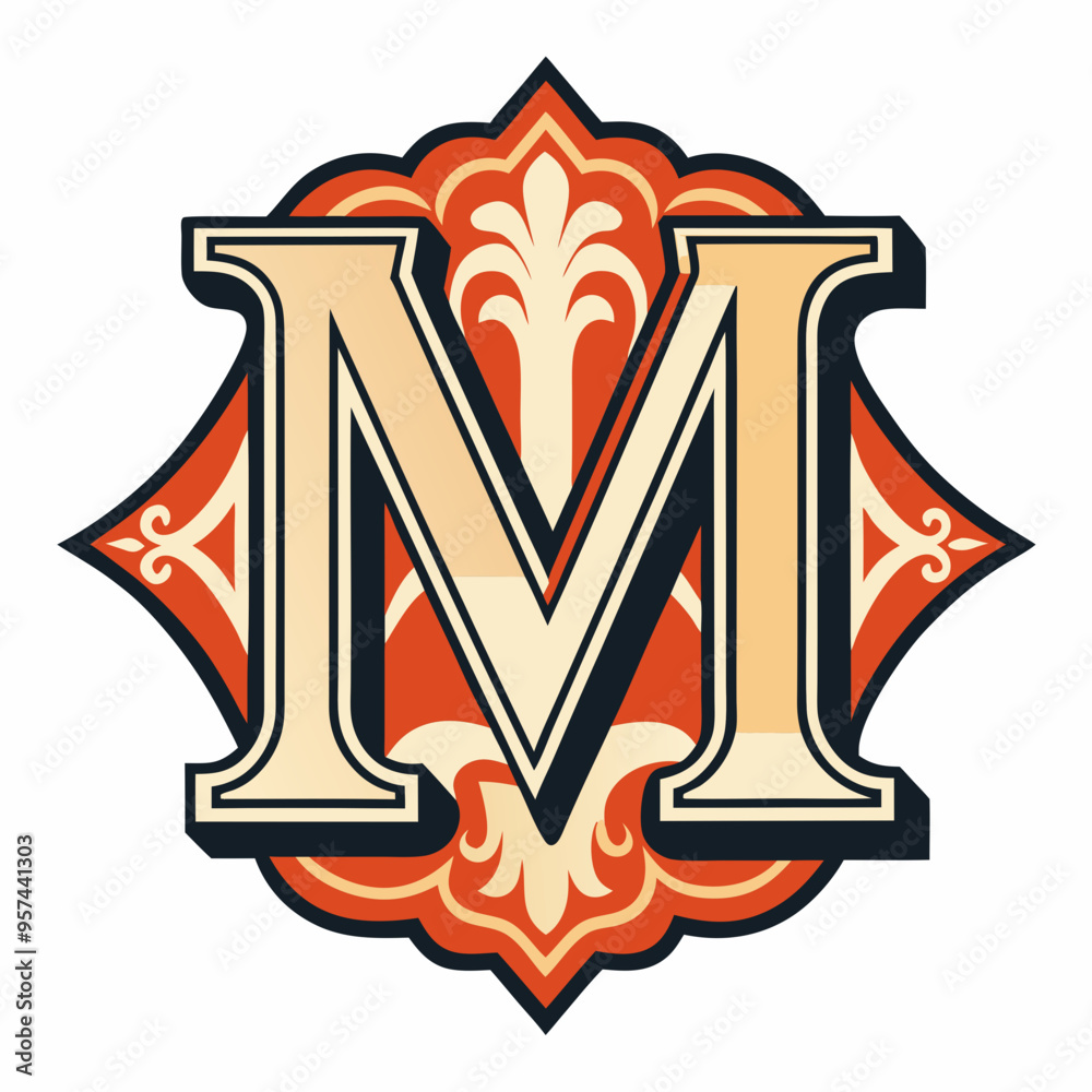 Vetor de Vintage Victorian Letter M Logo Design Sans Serif Art Vector ...