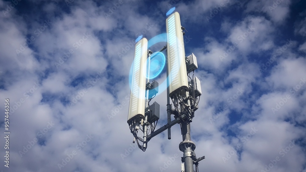 Animation of Electromagnetic pulse from 5G antenna. Radio waves energy ...