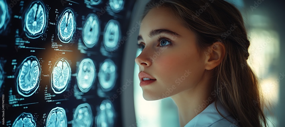 Side profile of a female medical neurologist medical doctor examination ...