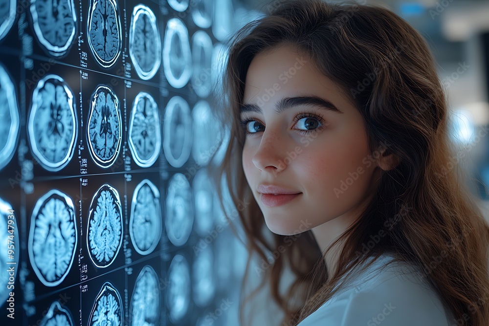Side profile of a female medical neurologist medical doctor examination ...
