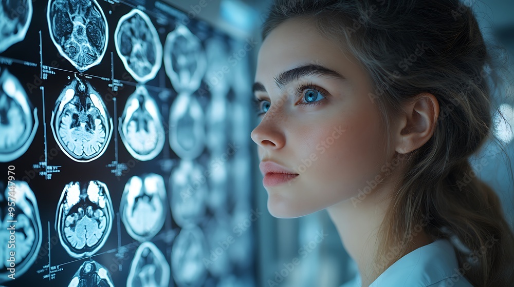 Side profile of a female medical neurologist medical doctor examination ...