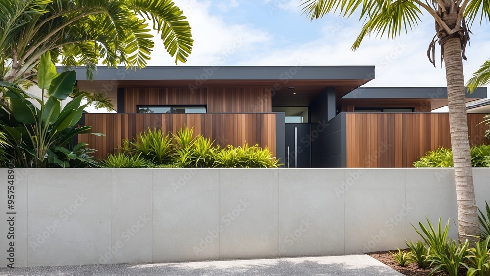 single-story house with a flat roof and a minimalist design. The ...