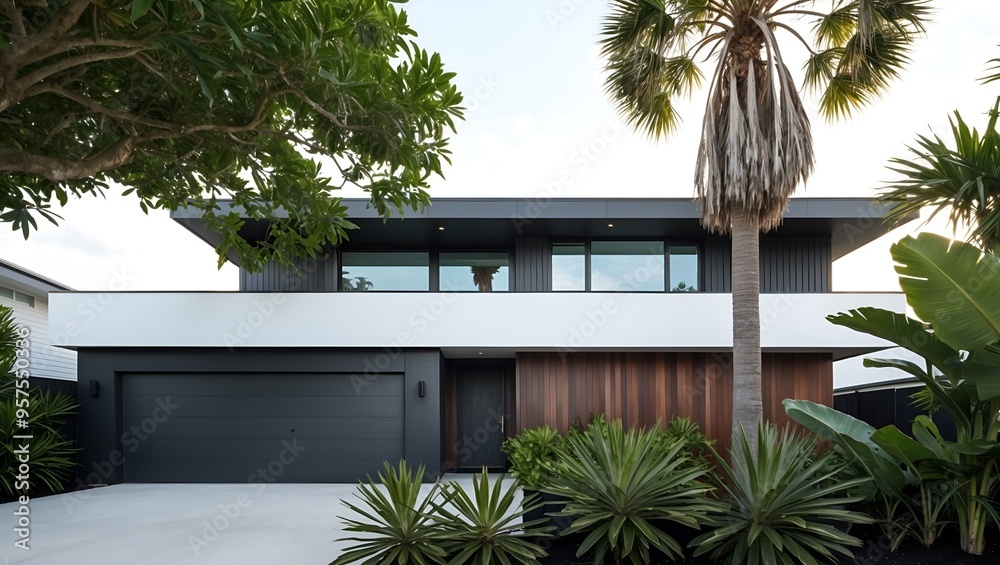 single-story house with a flat roof and a minimalist design. The ...